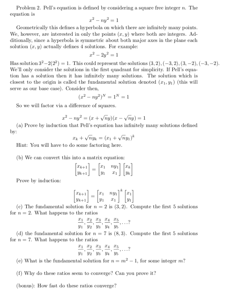 Solved Problem 2. Pell's equation is defined by considering | Chegg.com