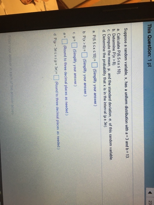 Solved Suppose a random variable, x, has a uniform | Chegg.com