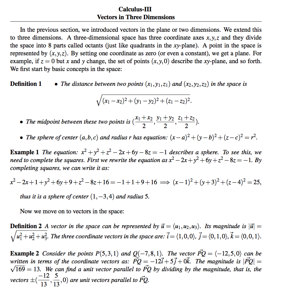 Solved Calculus-III Vectors in Three Dimensions In the | Chegg.com