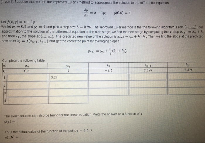 Solved (1 point) Suppose that we use the Improved Euler's | Chegg.com