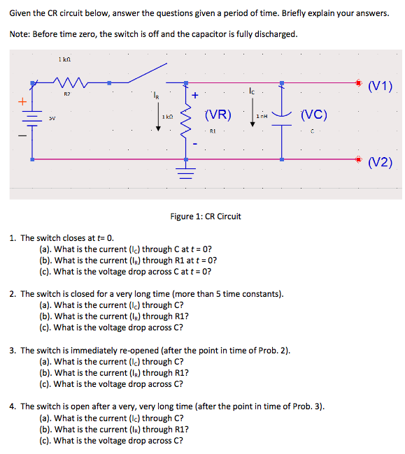 Solved Given the CR circuit below, answer the questions | Chegg.com