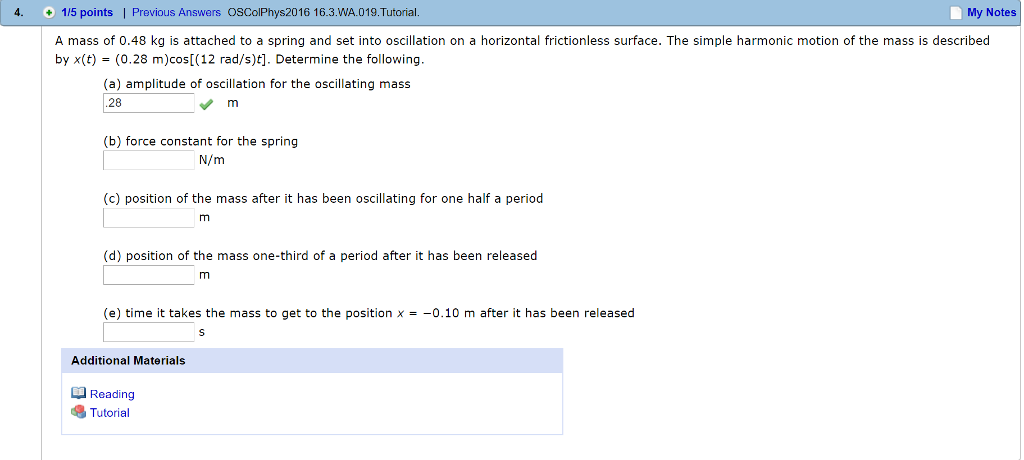 Solved 4. 1/5 points | Previous Answers OSColPhys2016 | Chegg.com Solved 4. 1/5 points | Previous Answers OSColPhys2016 | Chegg.com