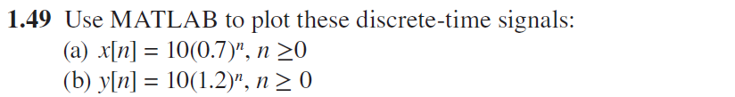 Solved 1.49 Use MATLAB to plot these discrete-time signals: | Chegg.com