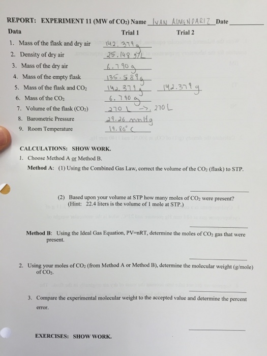 Solved REPORT: EXPERIMENT 11 (Mw0fCO) Name IvAN | Chegg.com