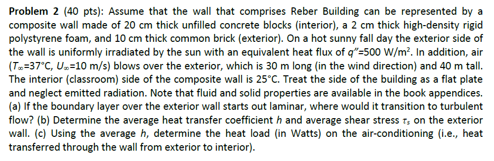 Solved Problem 2 (40 pts): Assume that the wall that | Chegg.com