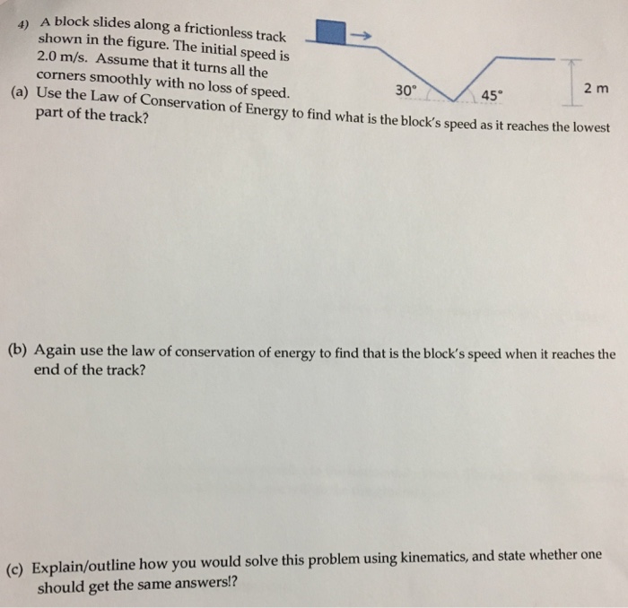 Solved A block slides along a frictionless track shown in | Chegg.com