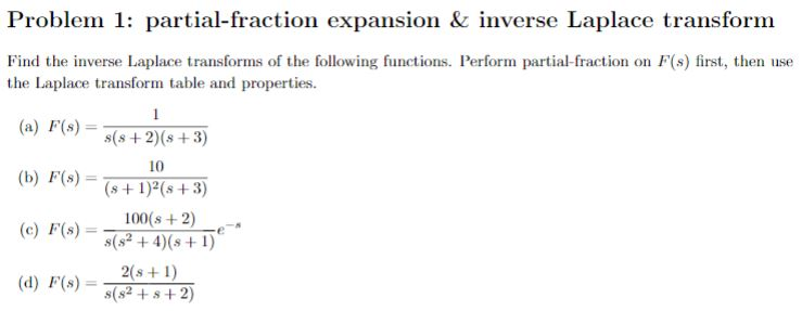 Solved Problem 1: partial-fraction expansion & inverse | Chegg.com