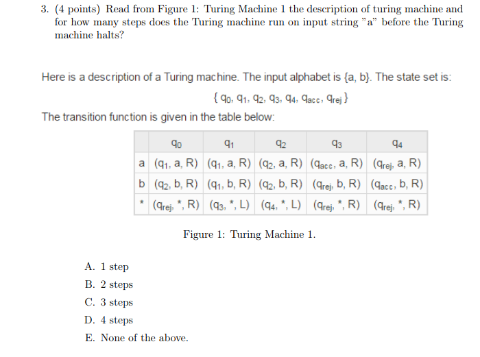 Solved 3. (4 points) Read from Figure 1: Turing Machine 1 | Chegg.com