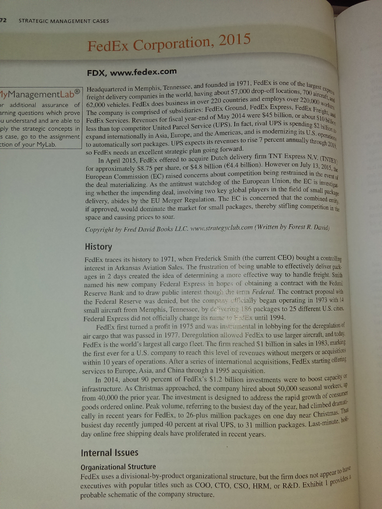 Solved Complete executive summary analysis for FedEx | Chegg.com