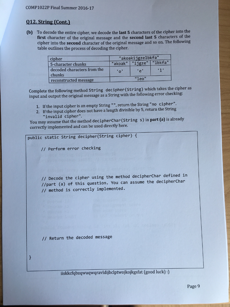 Solved COMP1022P Final Summer 2016-17 Q12. String (Cont.) To | Chegg.com