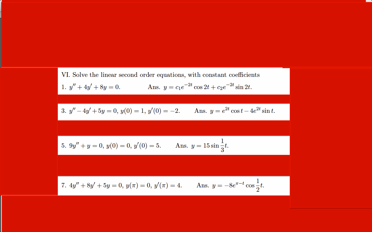Solved Solve The Linear Second Order Equations With