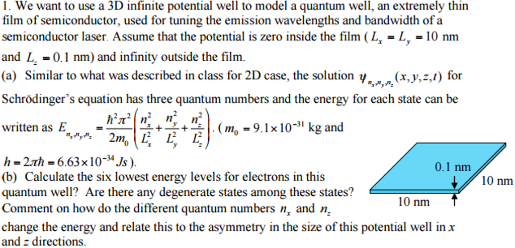 We want to use a 3D infinite potential well to model | Chegg.com