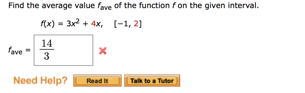 Solved Find the average value fave of the function fon the | Chegg.com