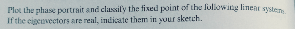 Solved Plot the phase portrait and classify the fixed point | Chegg.com