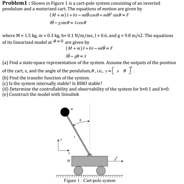 Solved Problem1: Shown in Figure 1 is a cart-pole system | Chegg.com