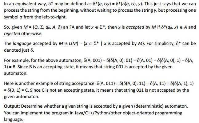 Solved 1. (Membership problem for a DFA). Input: A | Chegg.com