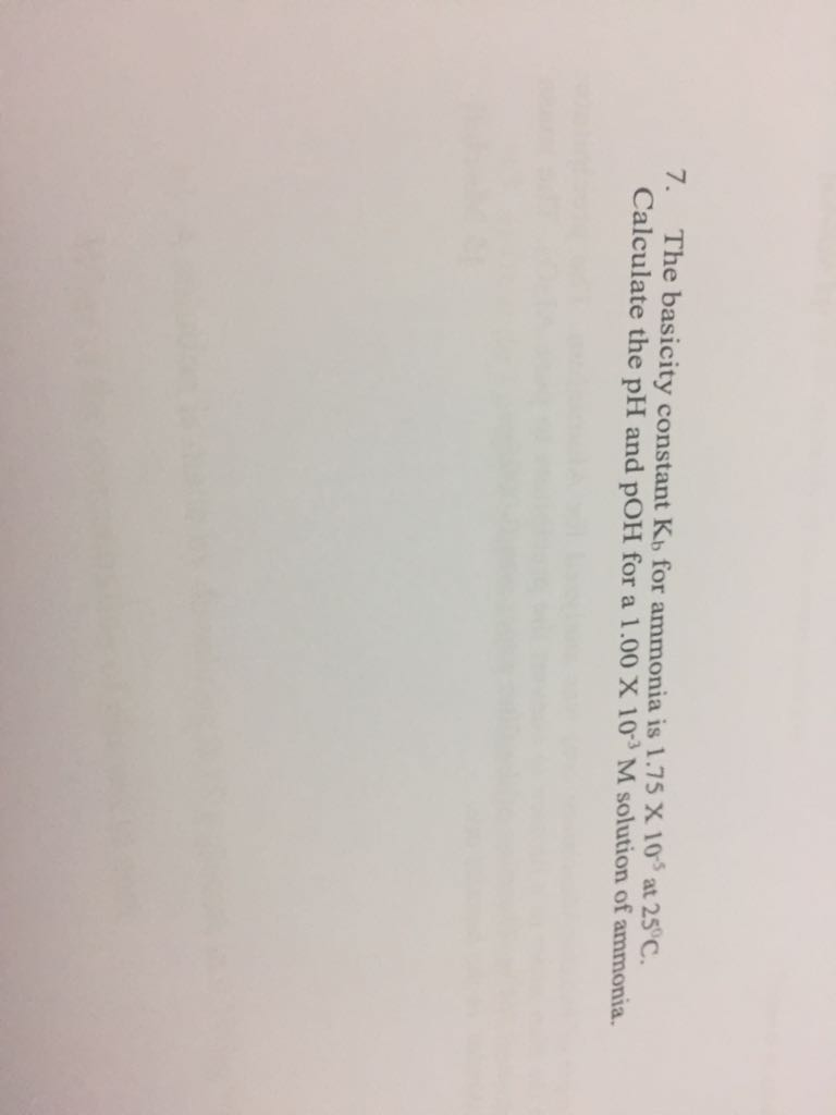 Solved 7. The basicity constant Kb for ammonia is 1.75 X 10 | Chegg.com