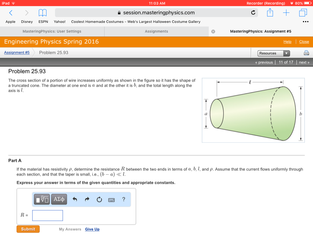 Solved The cross section of a portion of wire increases | Chegg.com