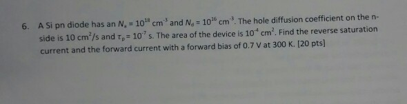 Solved 1018 cm" and Nd-1016 cm. The hole diffusion | Chegg.com