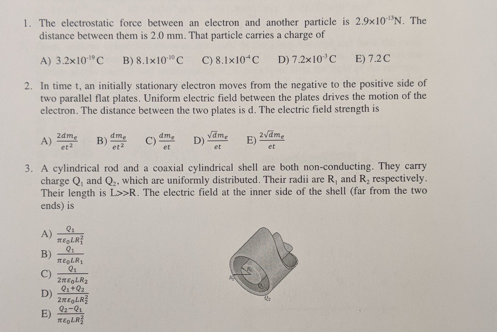 Solved 1 The Electrostatic Force Between An Electron And
