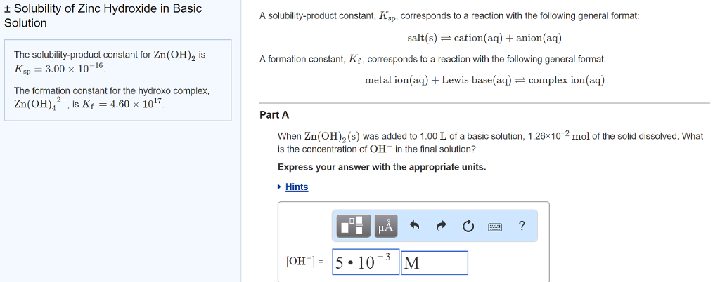 Solved ± Solubility of Zinc Hydroxide in Basic Solution A | Chegg.com