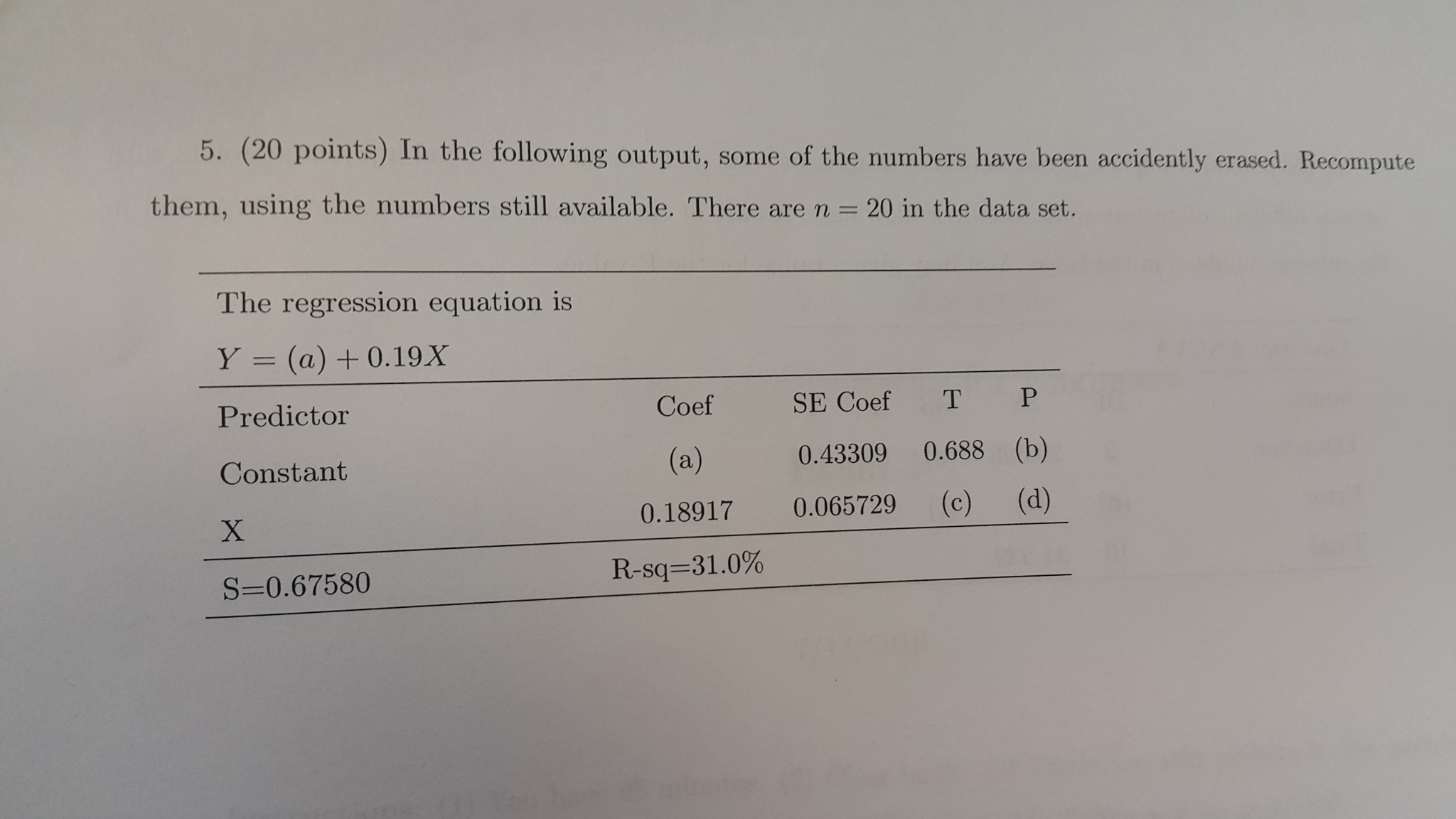 Solved In the following output, some of the numbers have | Chegg.com