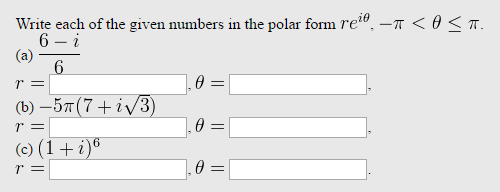 Solved Write each of the given numbers in the polar form | Chegg.com