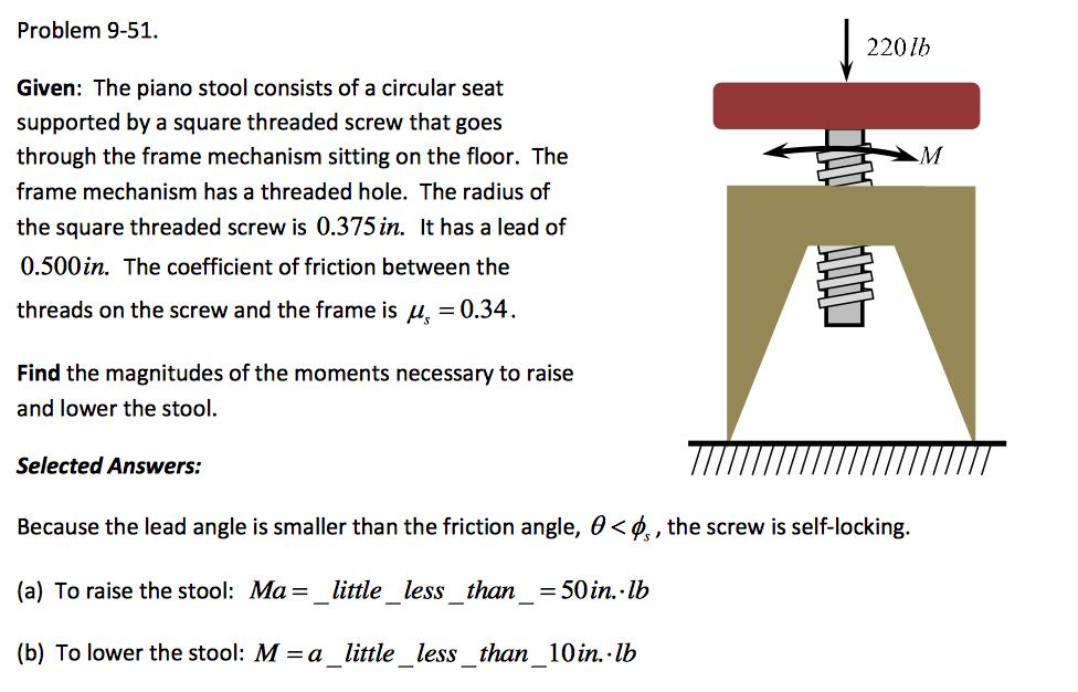 Solved Problem 9-5 1. Given: The piano stool consists of a | Chegg.com