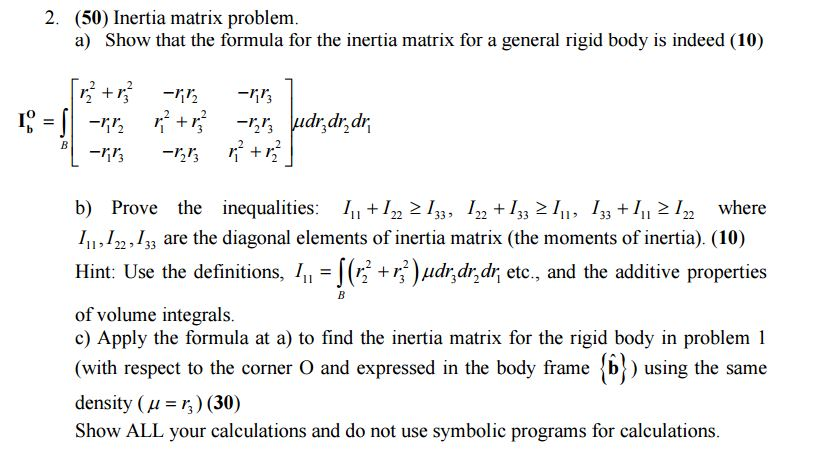 Inertia matrix problem. a) Show that the formula for | Chegg.com