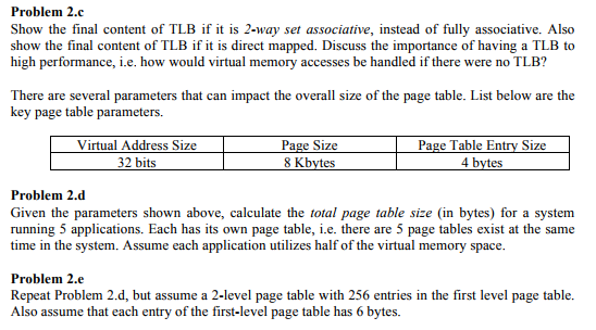 Solved Problem 2 TLB and Address Mapping Virtual memory uses | Chegg.com