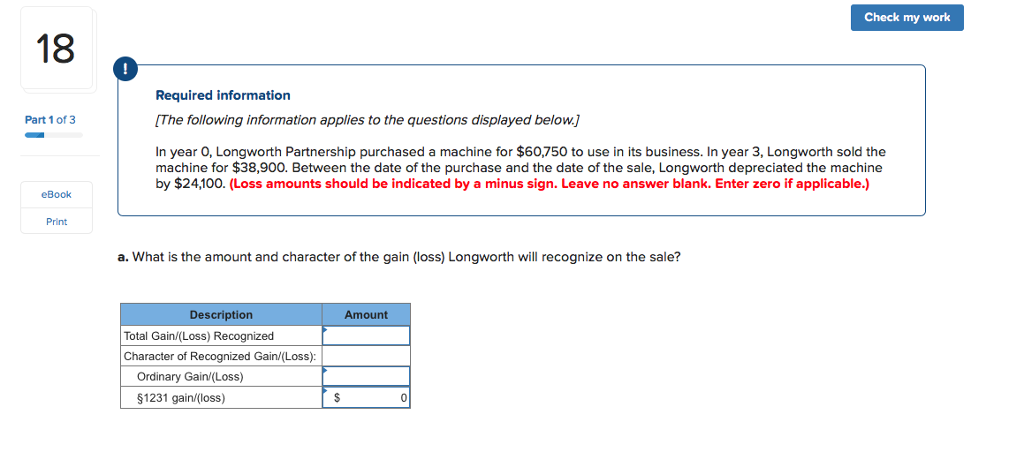 Solved Check my work 18 Required information Part 1 of 3 The | Chegg.com