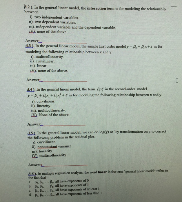 Solved In the general linear model, the interaction term is | Chegg.com