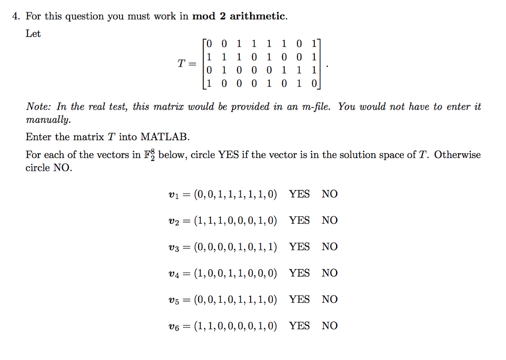 4. For this question you must work in mod 2 | Chegg.com