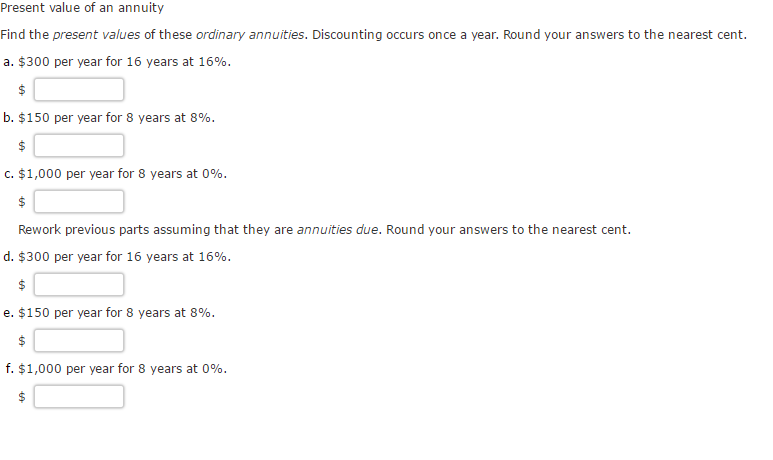 Solved Present value of an annuity Find the present values | Chegg.com