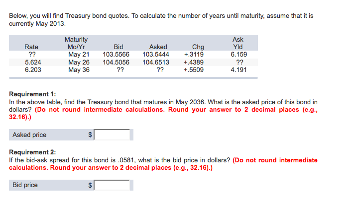 Solved Below, you will find Treasury bond quotes. To | Chegg.com