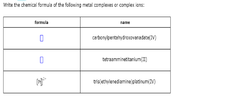 Solved Write the chemical formula of the following metal | Chegg.com