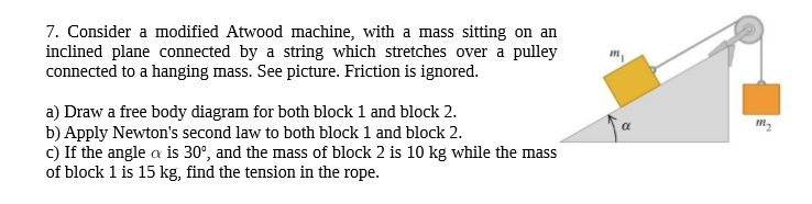 Solved 7. Consider a modified Atwood machine, with a mass | Chegg.com