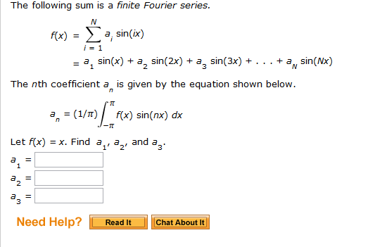 Solved The following sum is a finite Fourier series. f(x) = | Chegg.com