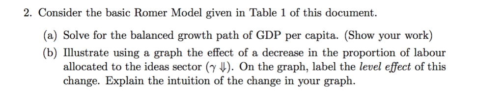 2. Consider the basic Romer Model given in Table 1 of | Chegg.com
