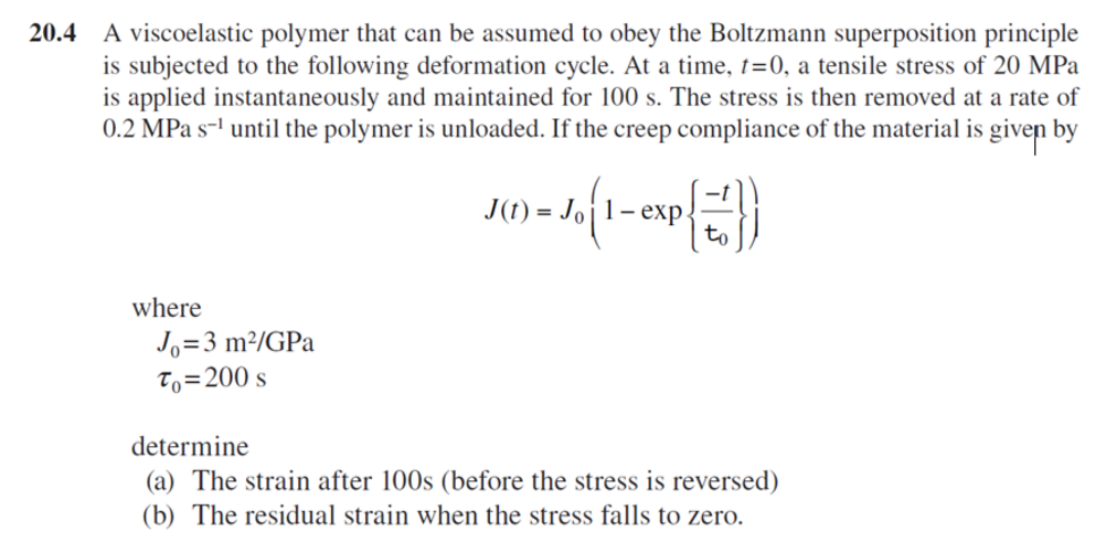 Solved 20.4 A viscoelastic polymer that can be assumed to | Chegg.com