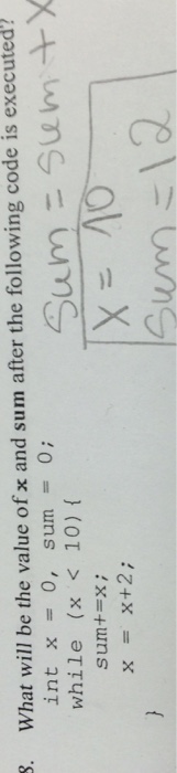 Solved What will be the value of x and sum after the | Chegg.com