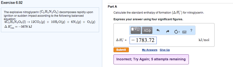 Solved The explosive nitroglycerin (C3H5N309) decomposes | Chegg.com