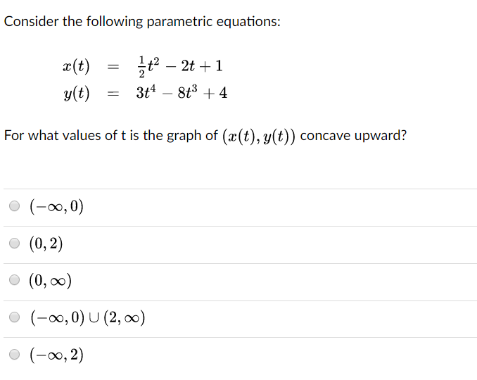 Solved Consider the following parametric equations: x(t) = | Chegg.com