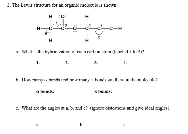 Solved The Lewis structure for an organic molecule is shown: | Chegg.com