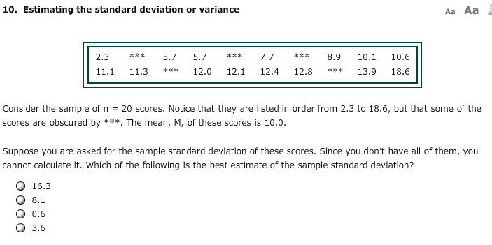 Solved 10. Estimating the standard deviation or variancee Aa | Chegg.com