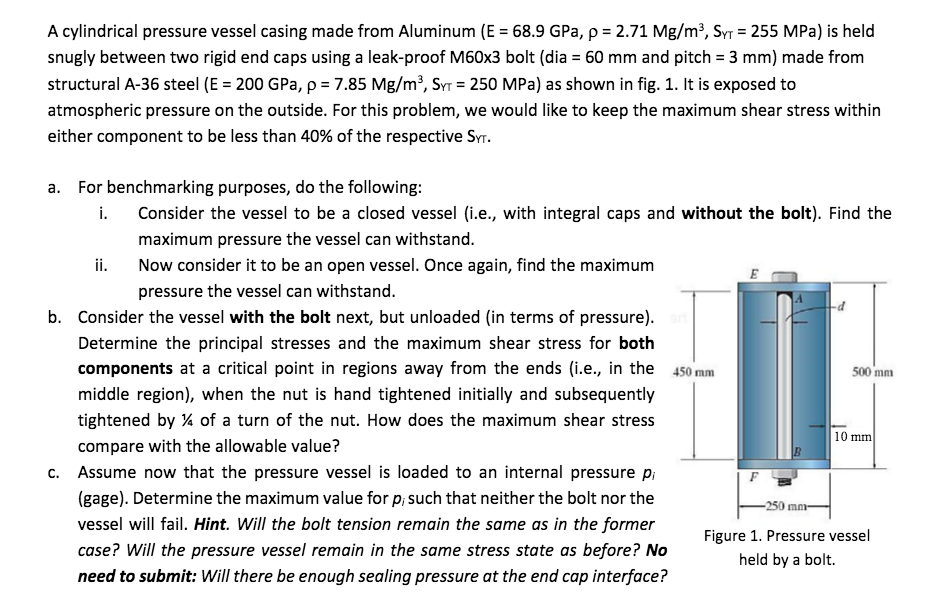Solved A cylindrical pressure vessel casing made from | Chegg.com