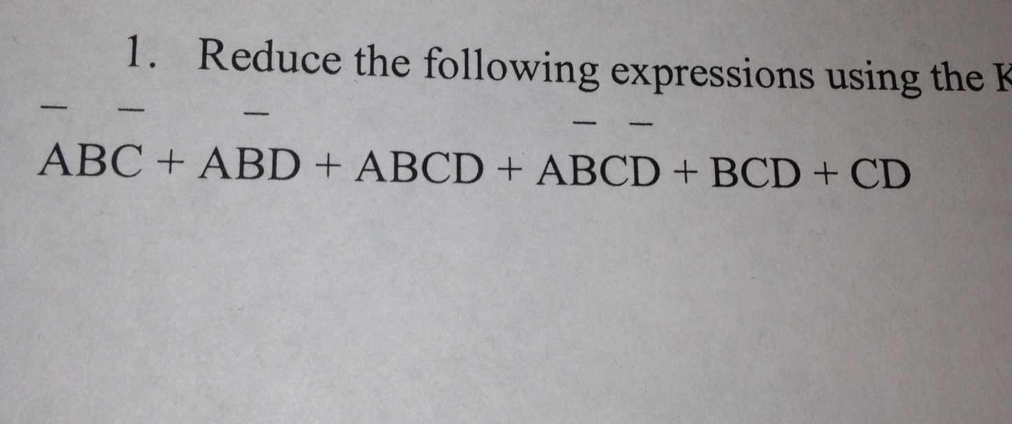 Solved Reduce the following expressions using the ABC + ABD | Chegg.com