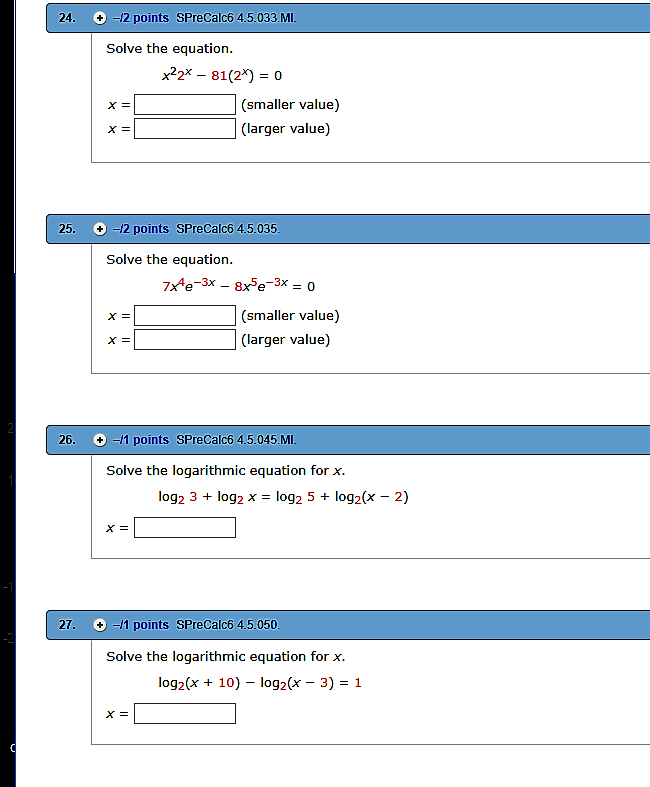 Solved 24· +)-12 points SPreCalc6 4.5-033M Solve the | Chegg.com