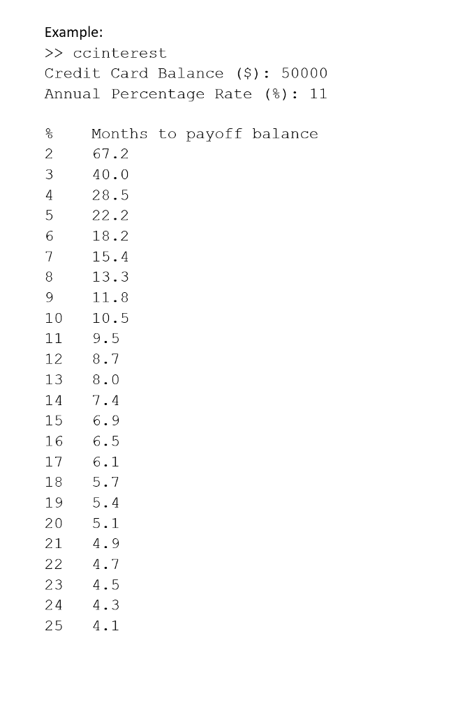 Credit Card Interest. Write a MATLAB script | Chegg.com