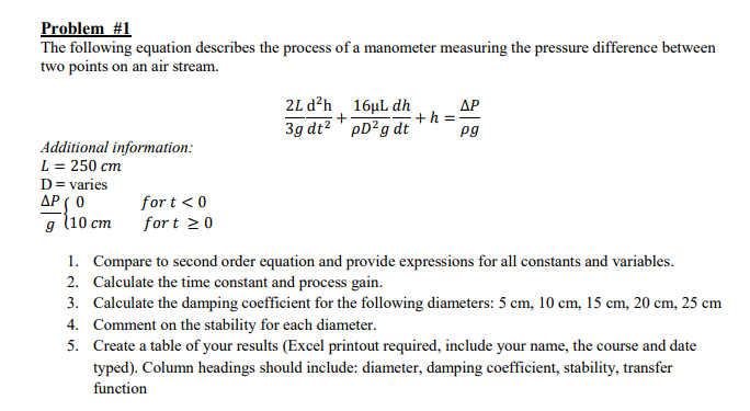 Solved Problem #1 escribes the process of a manometer | Chegg.com